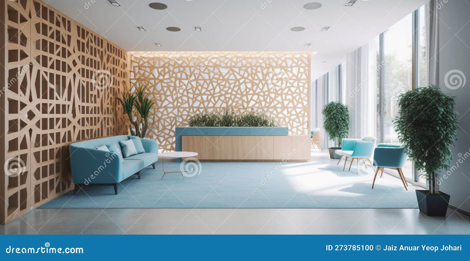 Illustration of Modern Hotel Lobby Space. Sleek Front Desk with a White ...