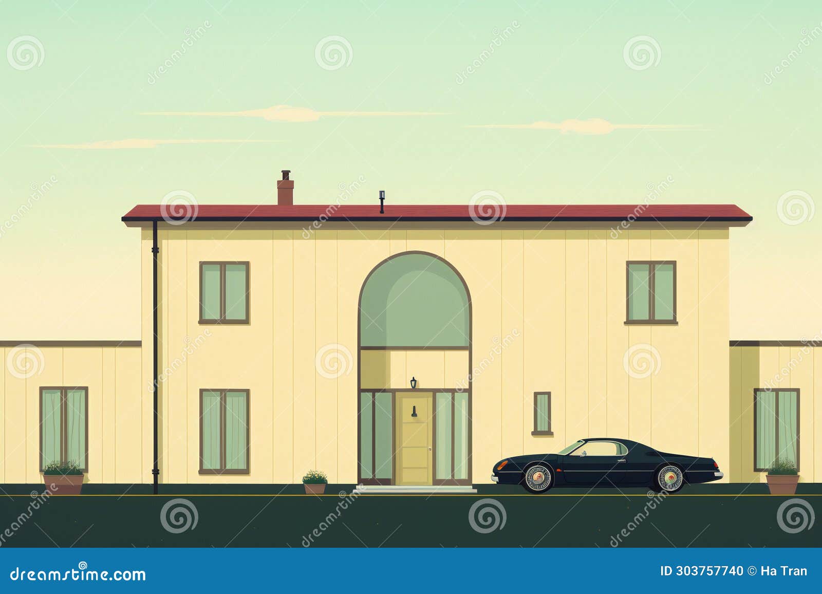 Illustration of a Modern House with a Car on the Street Stock ...