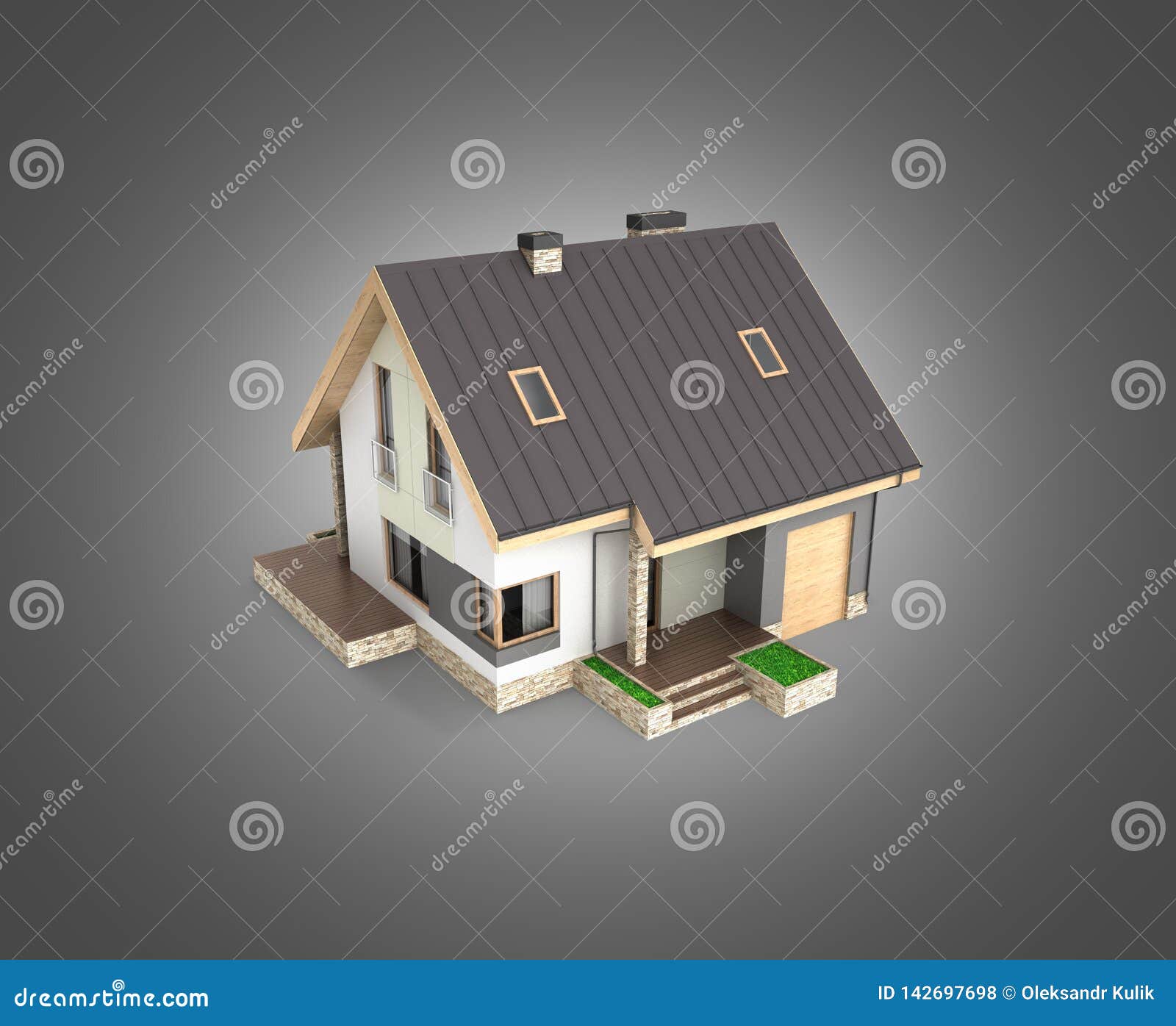 Illustration of a Modern House with a Garage Isolated on Grey Gradient ...