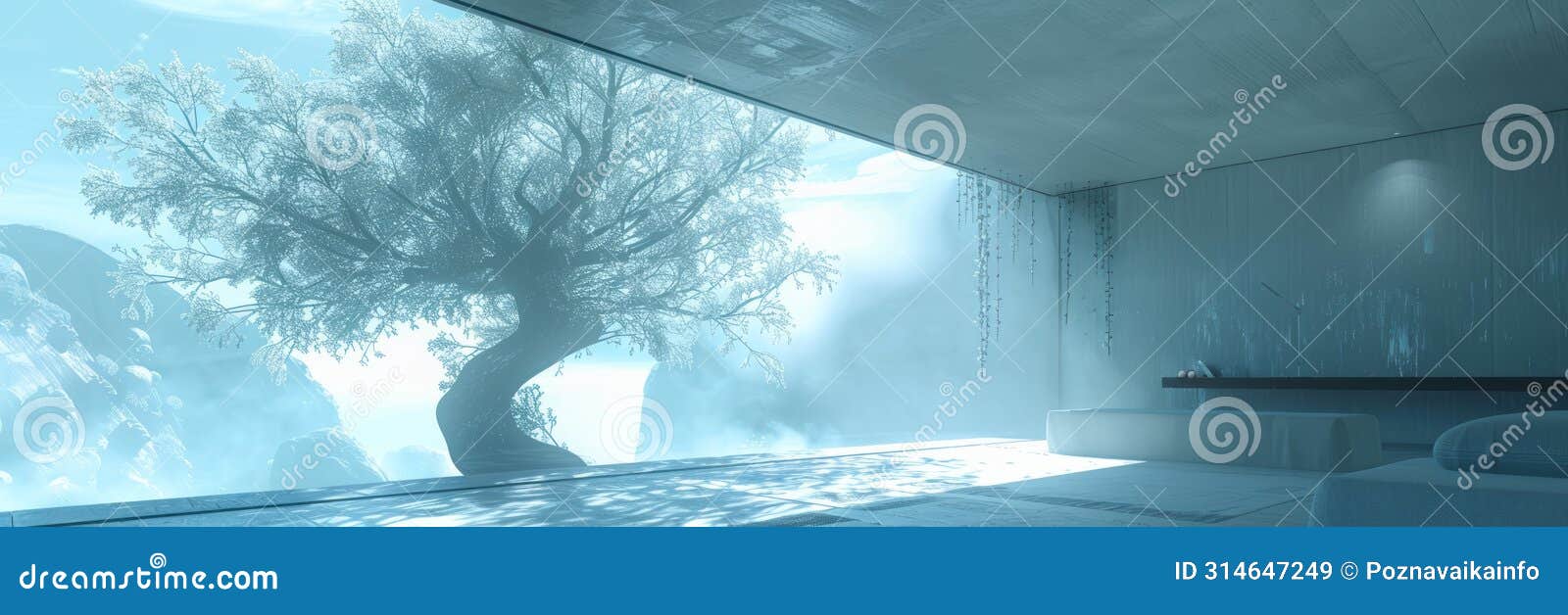 Illustration of a Modern Interior Design with a Tree in the Foreground ...