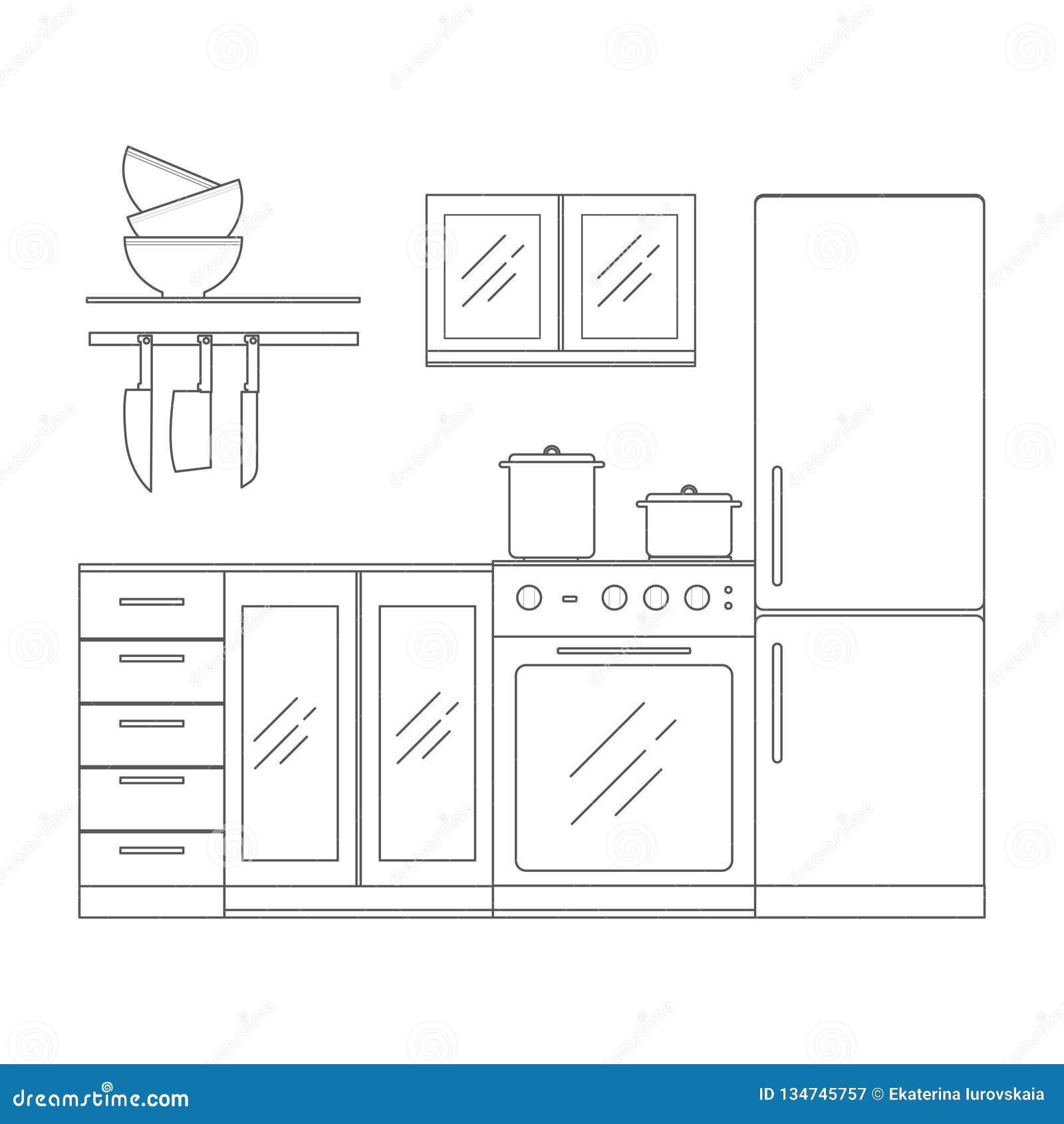 Illustration of Modern Kitchen with Different House Appliances. Stock ...