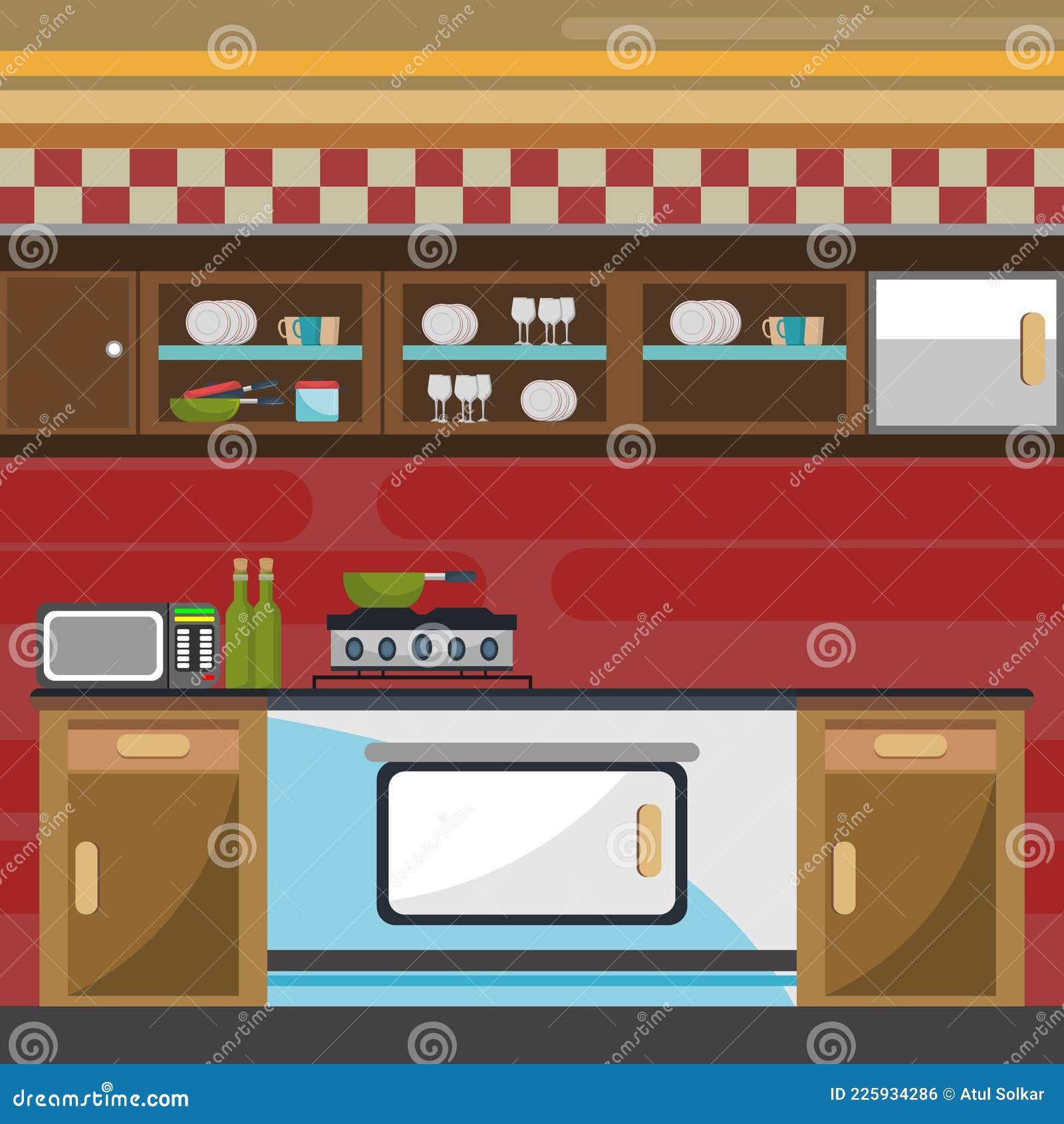 Illustration of Modern Kitchen Interior Stock Vector - Illustration of ...