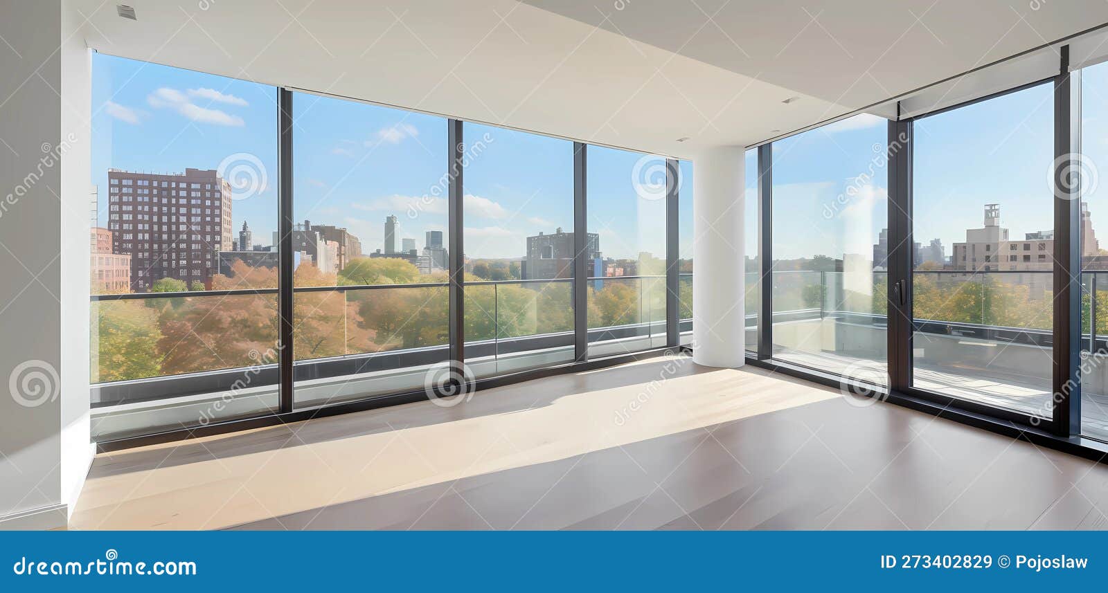 Illustration of Modern Empty Apartment with Big Windows and View ...