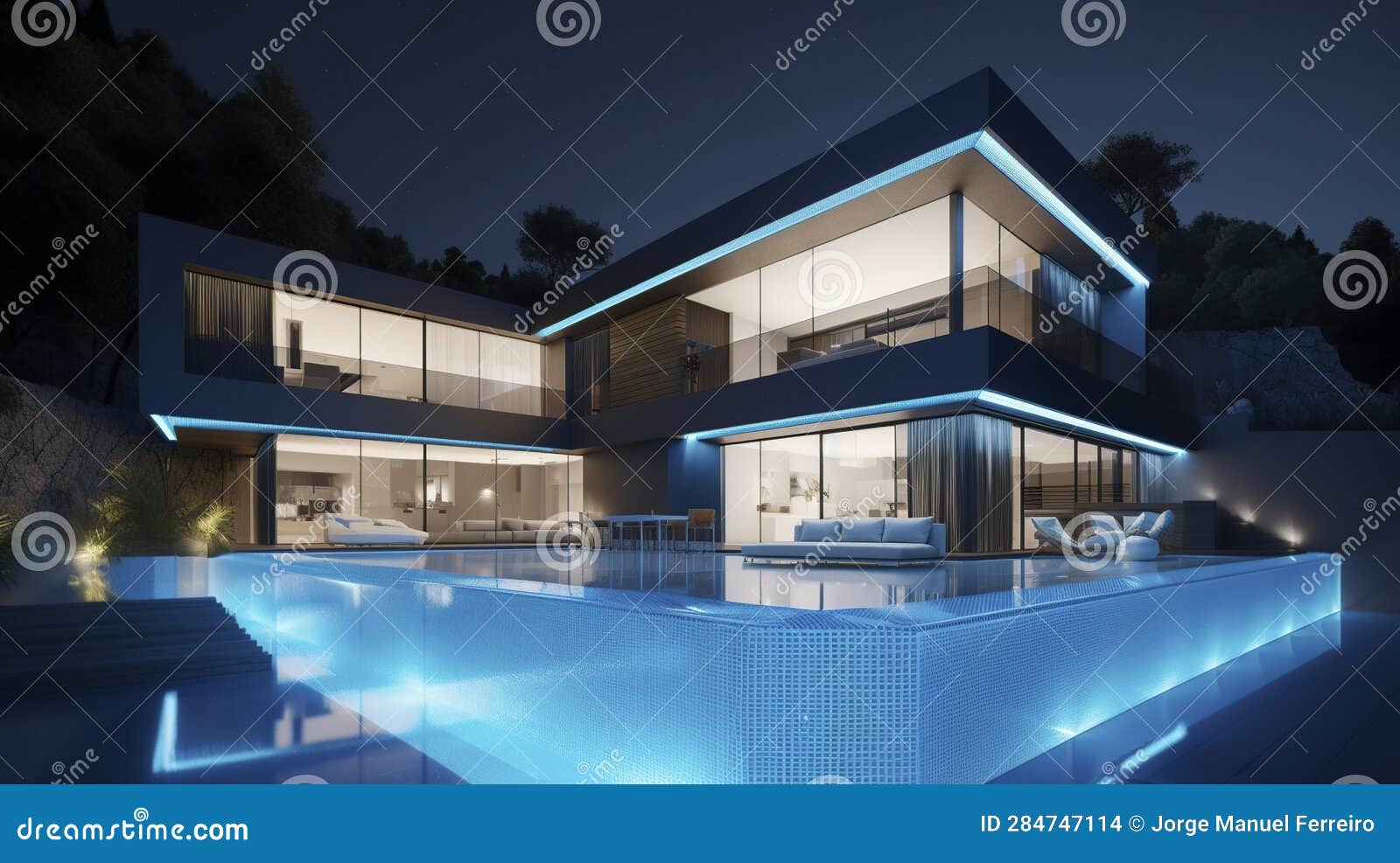 Illustration, Modern Mansion with Swimming Pool, Generative Ai Stock ...