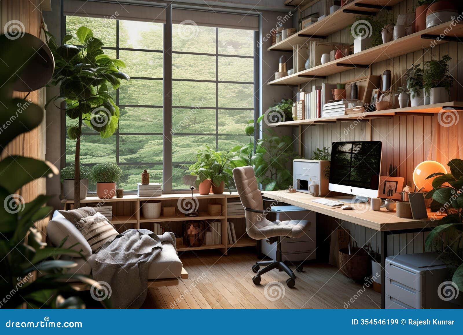 Illustration of Modern Office Room in the Morning Setup Idea Plant ...