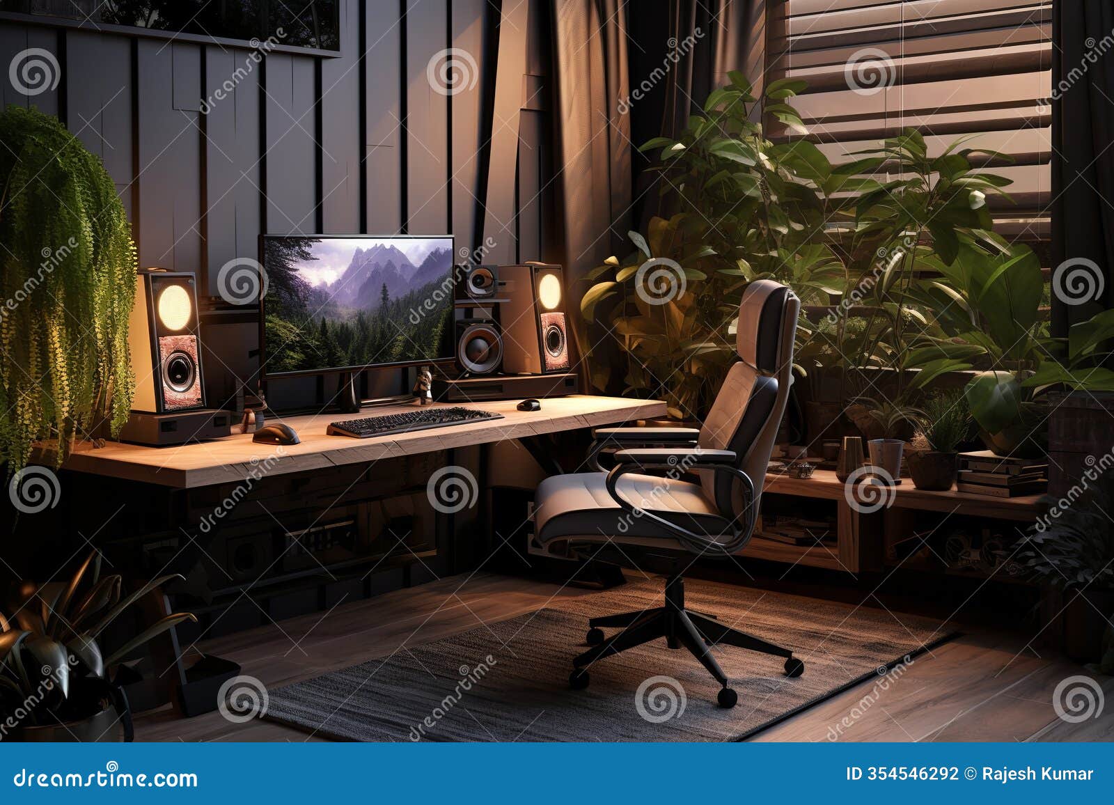 Illustration of Modern Office Room in the Morning Setup Idea Plant ...