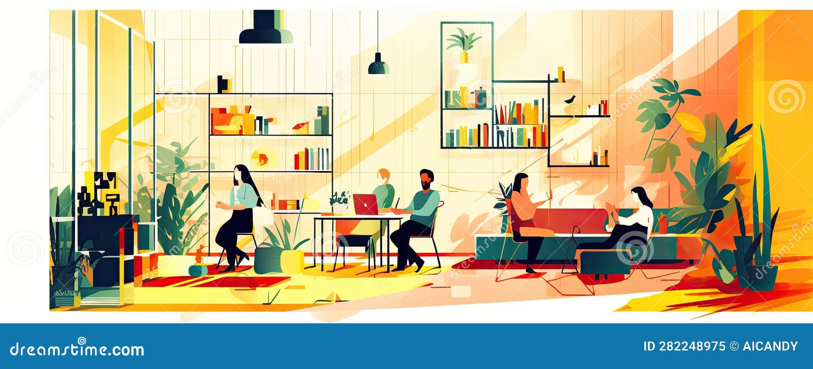 Illustration of a Modern Office Space with Collaborative Areas and ...
