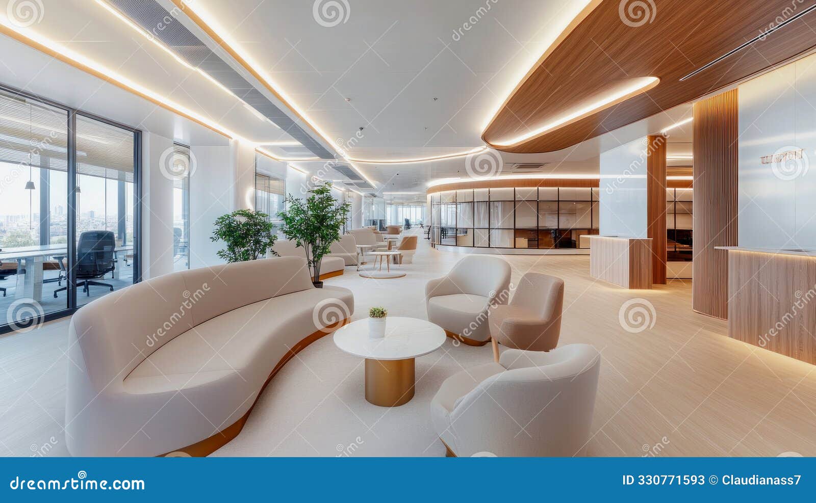 Illustration of Modern Open-plan Office with Plants and Plenty of ...