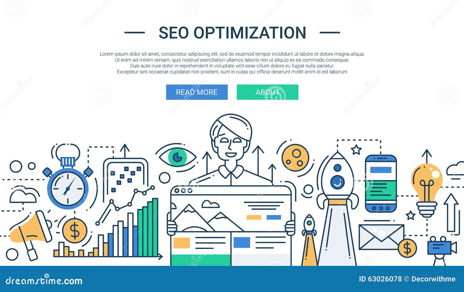 Illustration of Modern SEO Optimization Line Flat Stock Vector ...