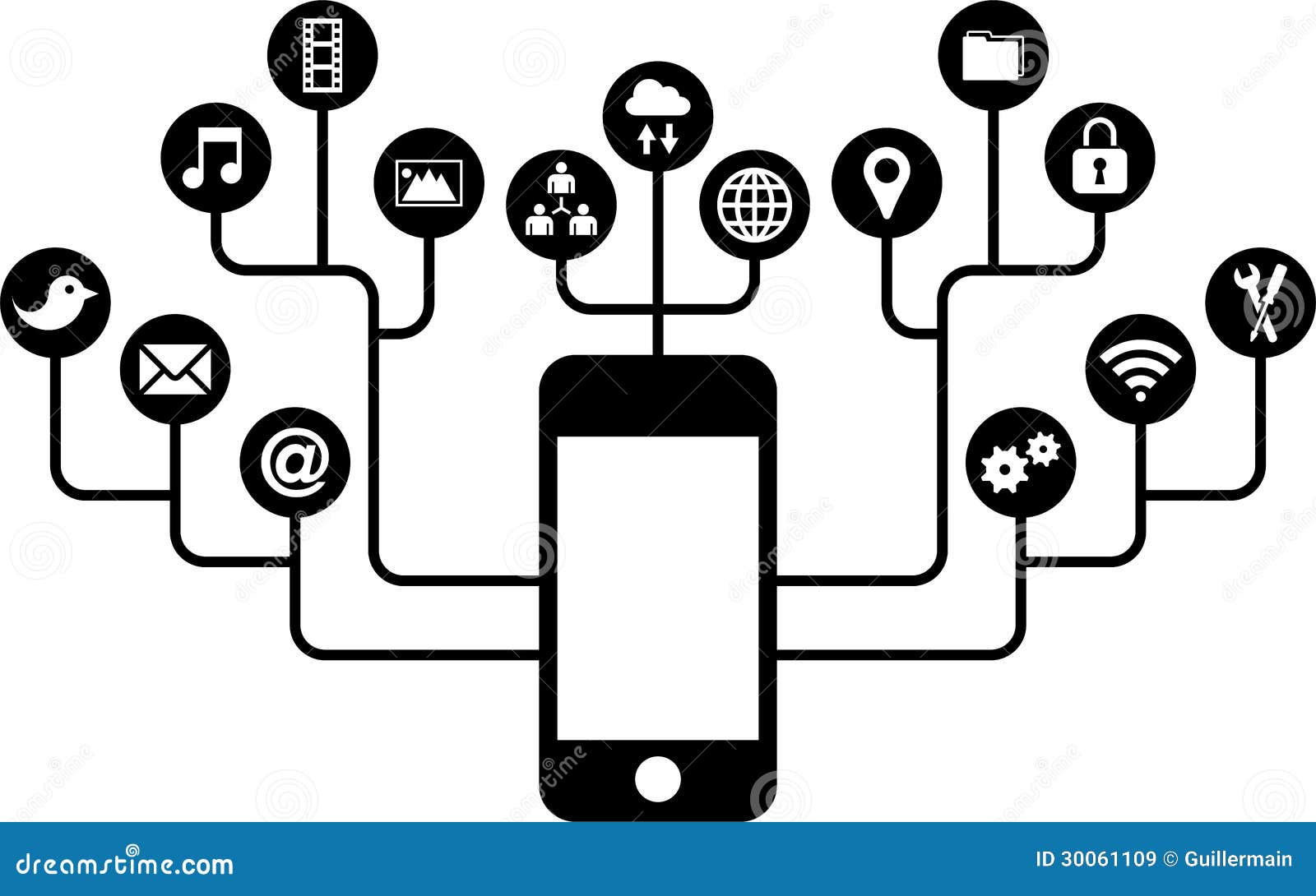 Mobile phone and icons stock vector. Illustration of isolated - 30061109