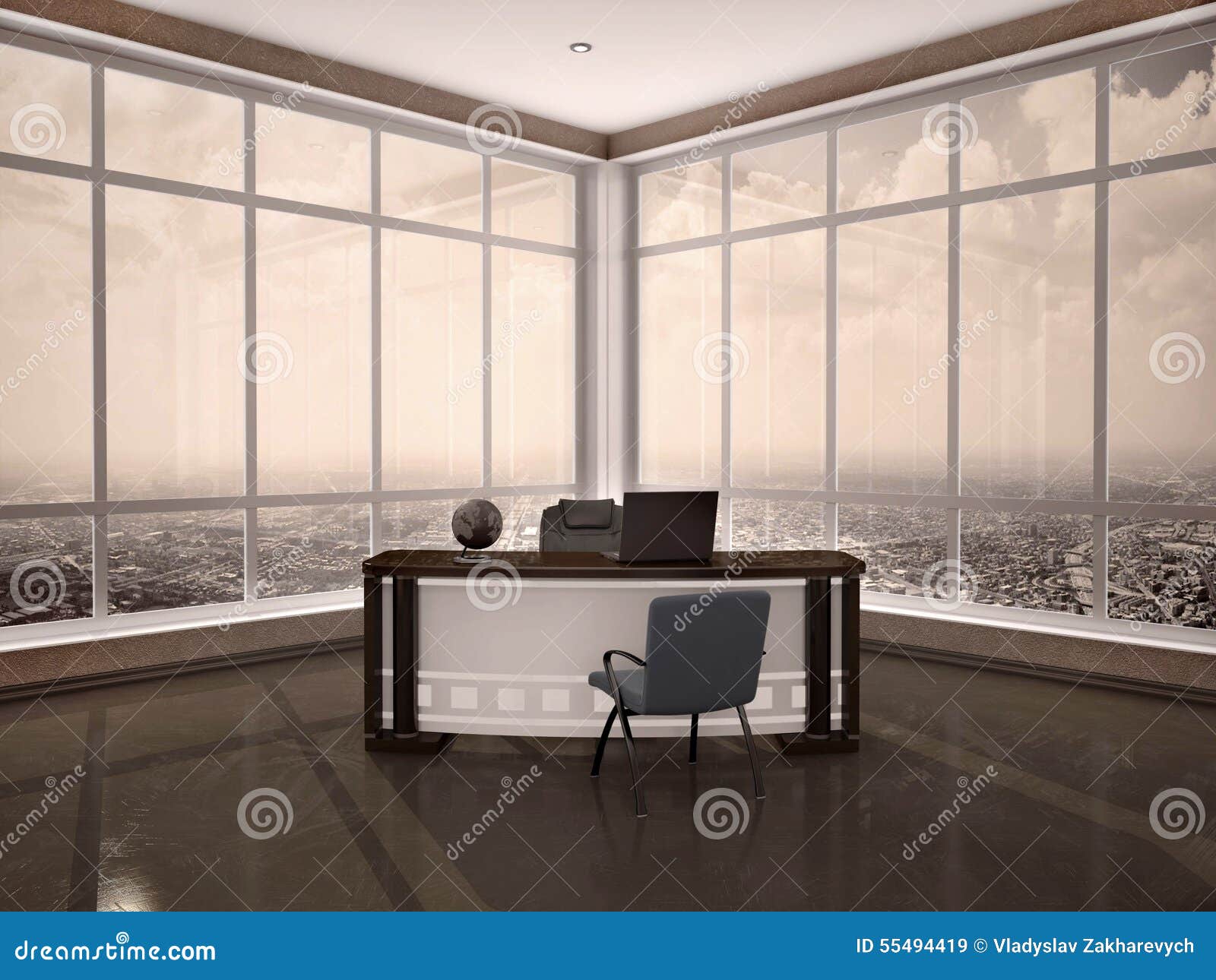 Illustration of Modern Workplace in the Office with Windows a Stock ...