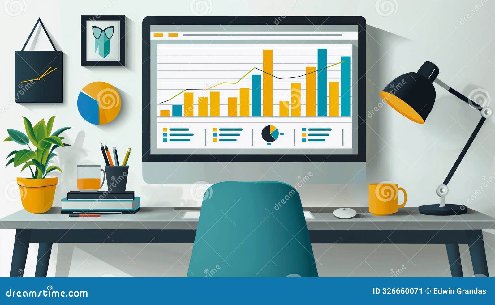 Illustration of Modern Workspace with Modern Office Desktop with ...