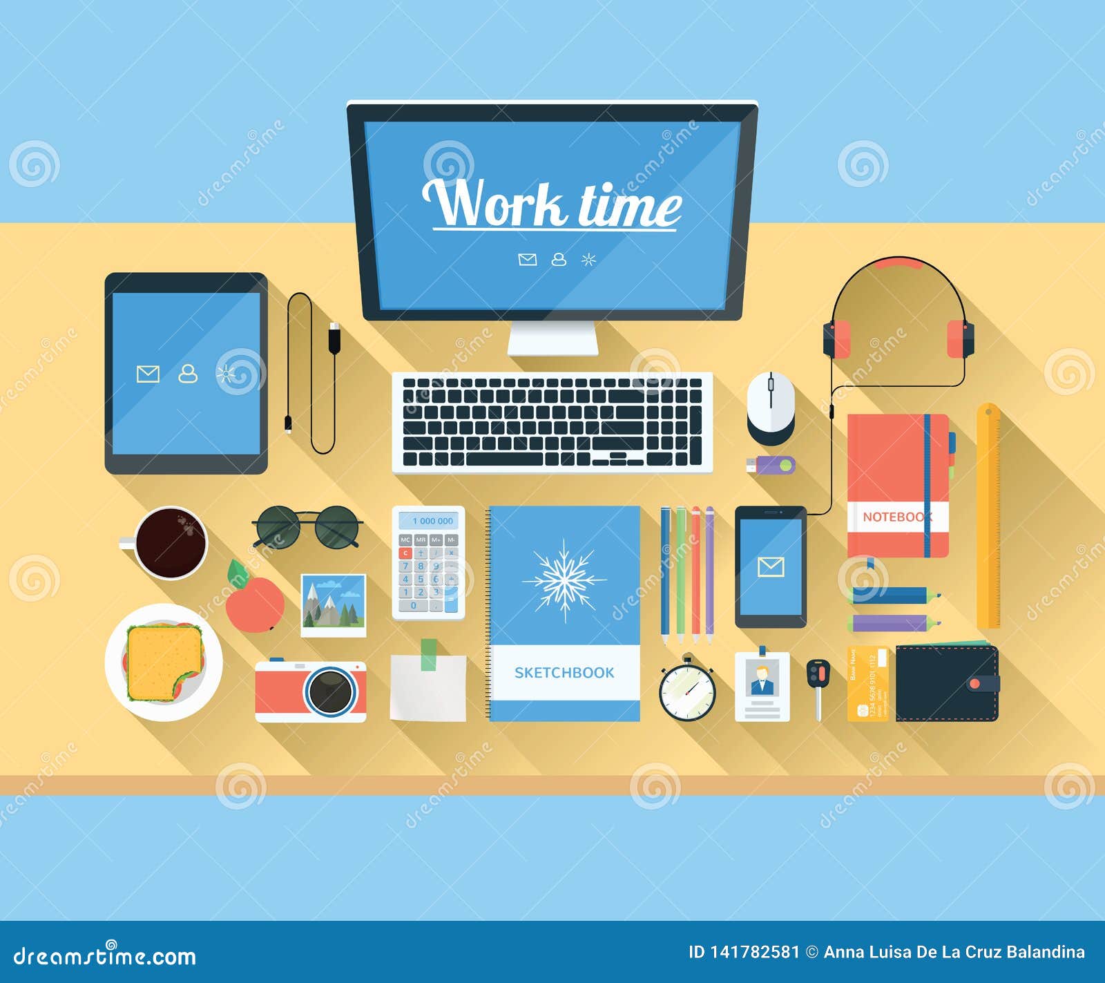 Illustration of Modern Workspace. Stock Vector - Illustration of ...
