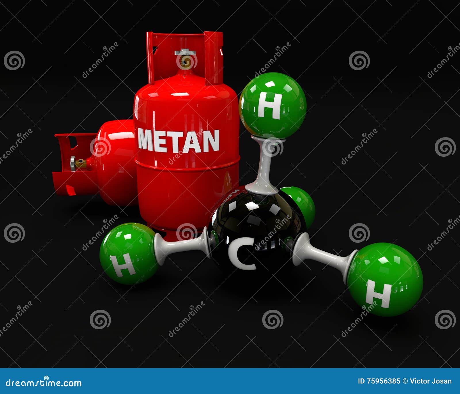 Illustration Molecule Of Gas Methane On A Black Background ...