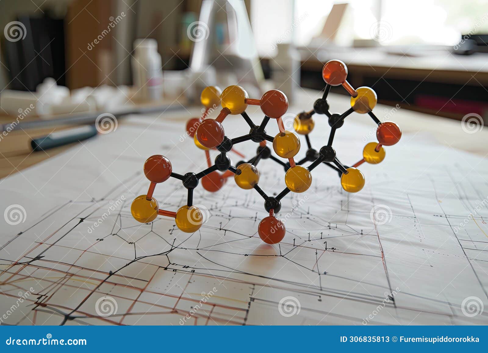 Illustration of Molecule Model Abstract Molecule Model. Scientific ...