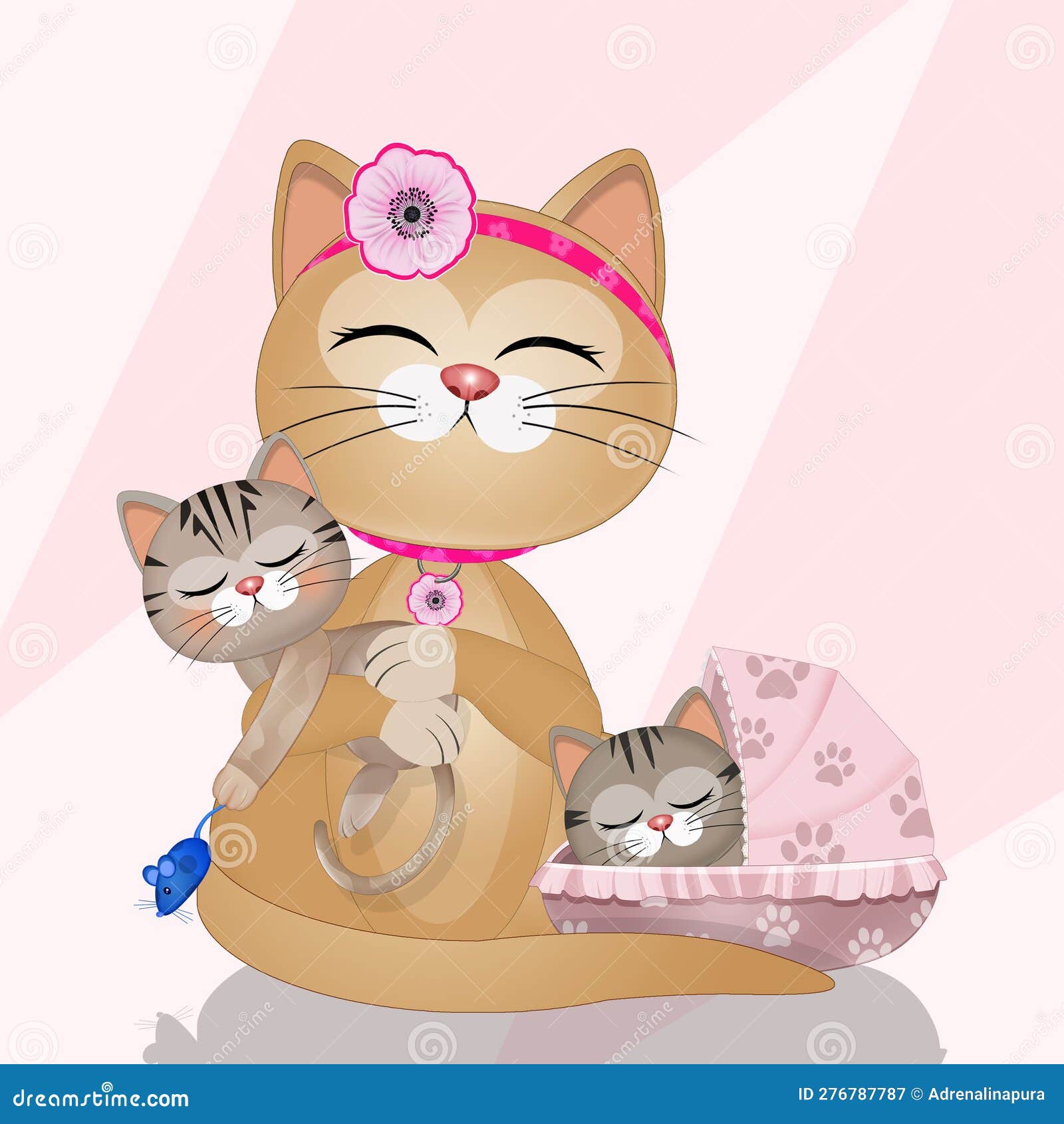 Illustration of Mom Cat with Kittens Stock Illustration - Illustration ...