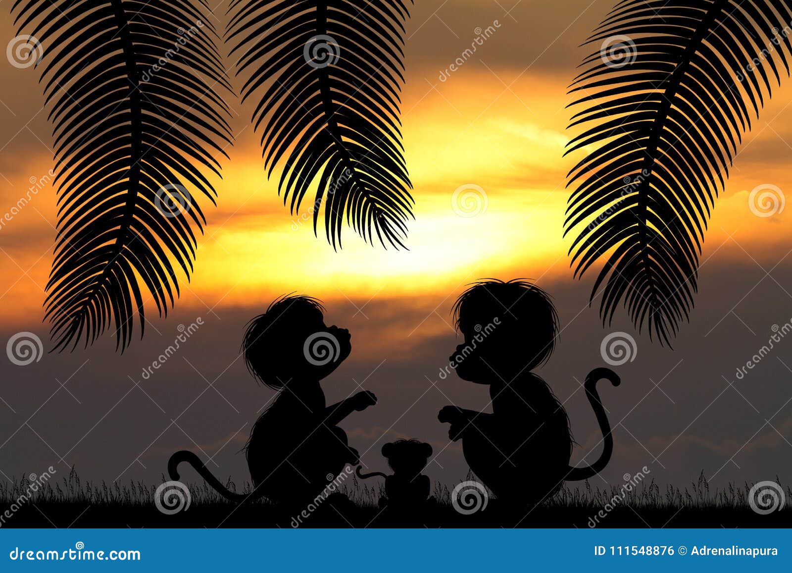 Monkeys Silhouette. Hanging And Jumping Black Apes. Various Types Of ...