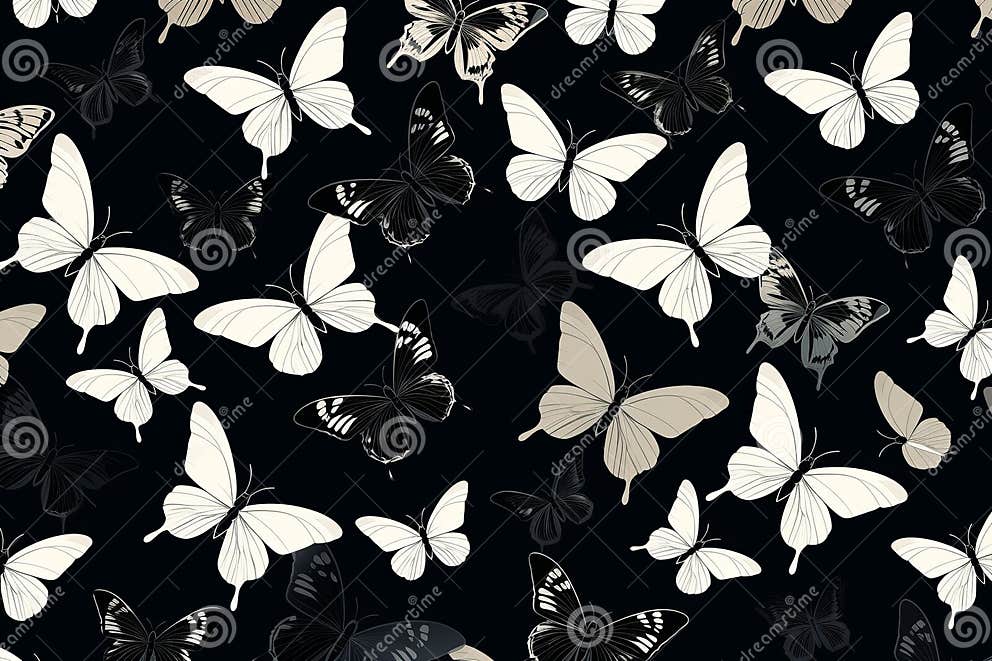 Illustration of a Monochromatic Flat Butterfly Pattern, Generative Ai ...