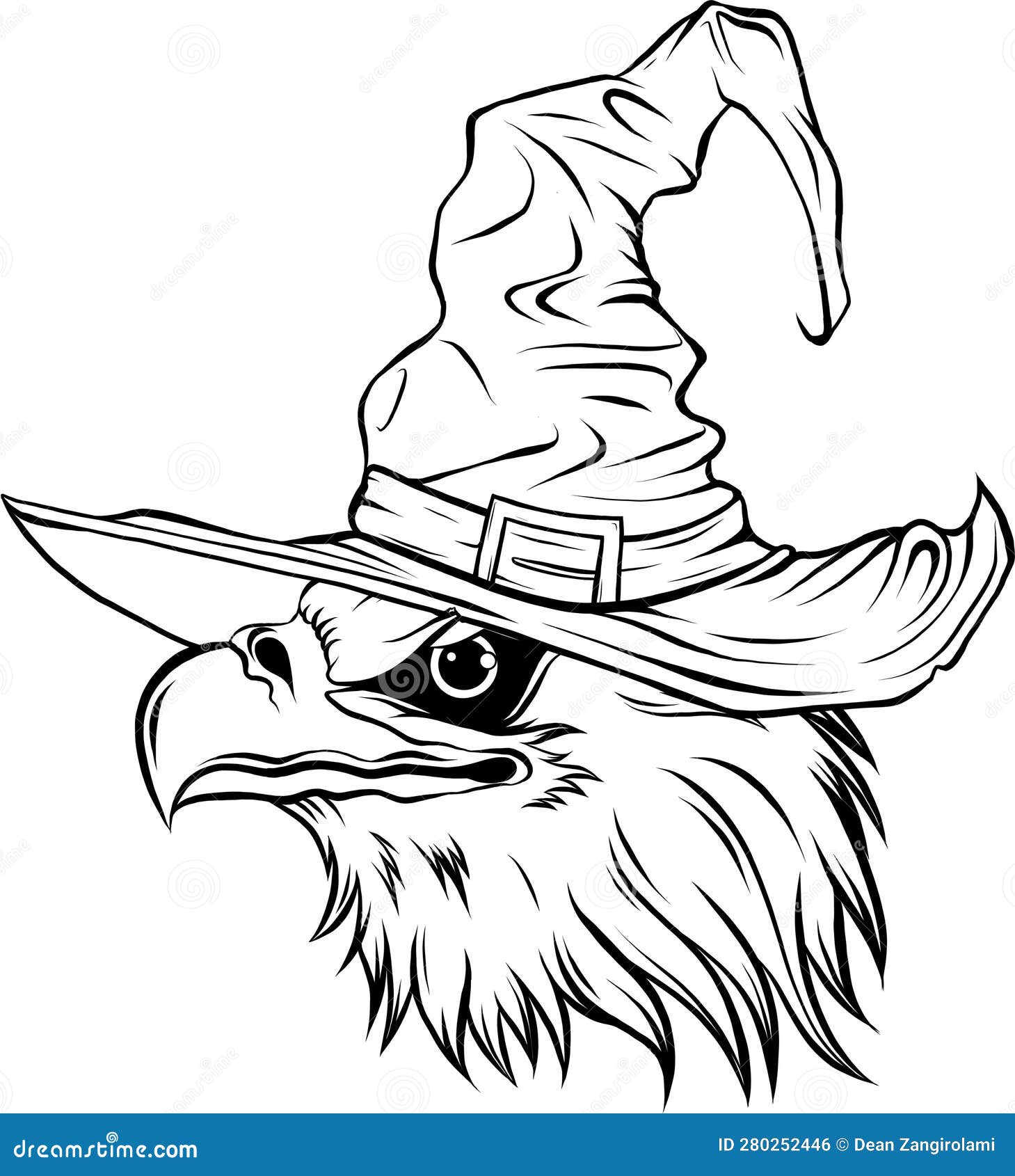 Vector Illustration of Monochrome Head Eagle with Wizard Hat Stock ...
