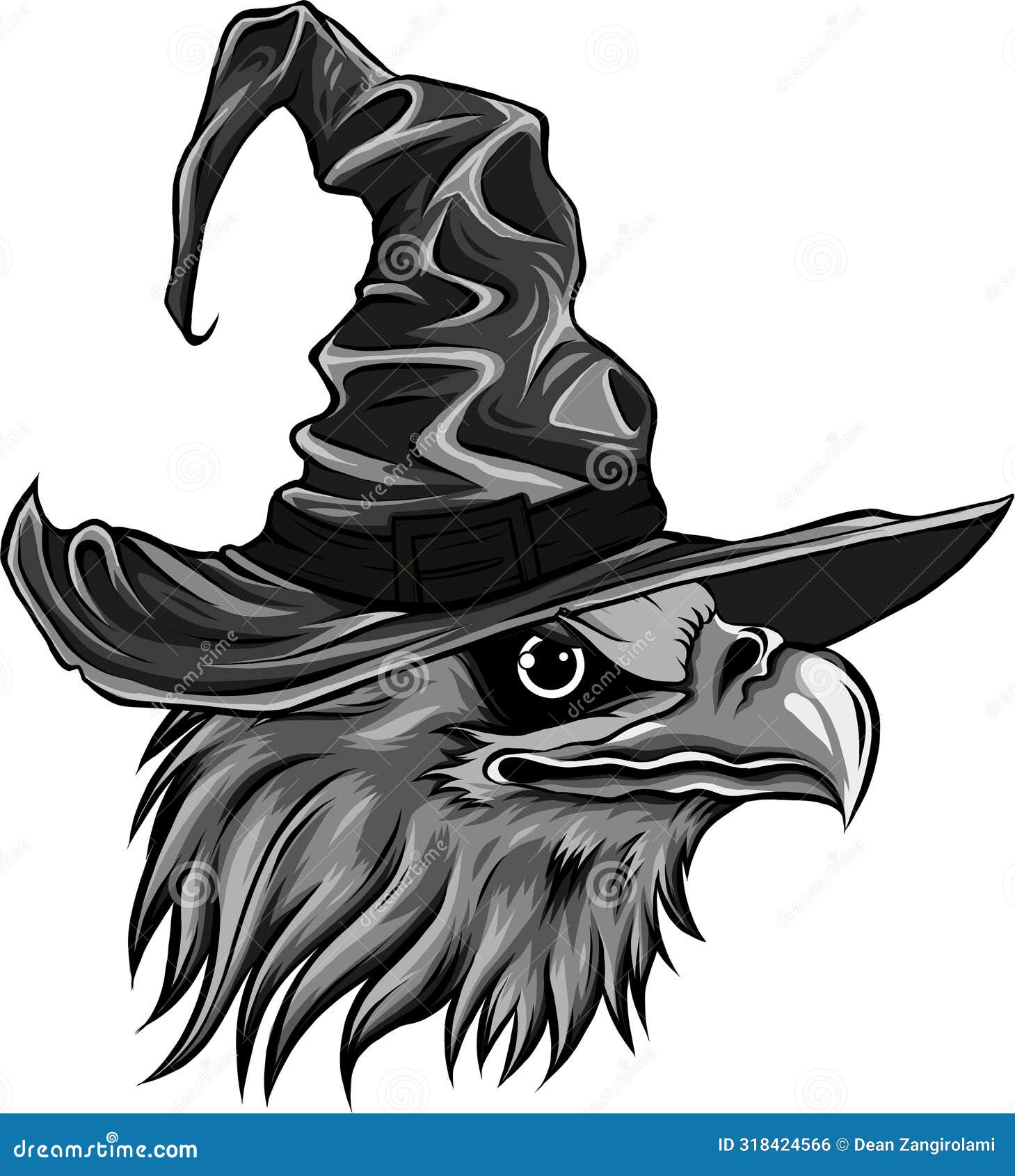 Vector Illustration of Monochrome Head Eagle with Wizard Hat Stock ...