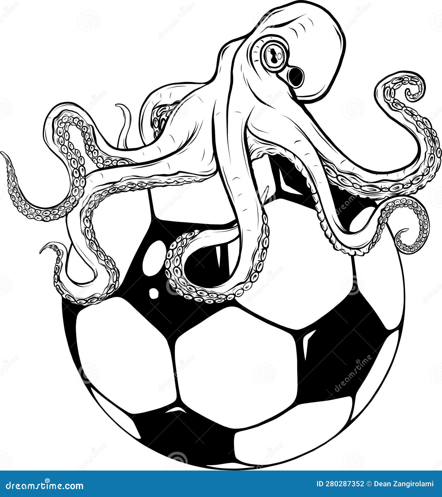 Vector Illustration of Monochrome Octopus on Football Ball Stock Vector ...
