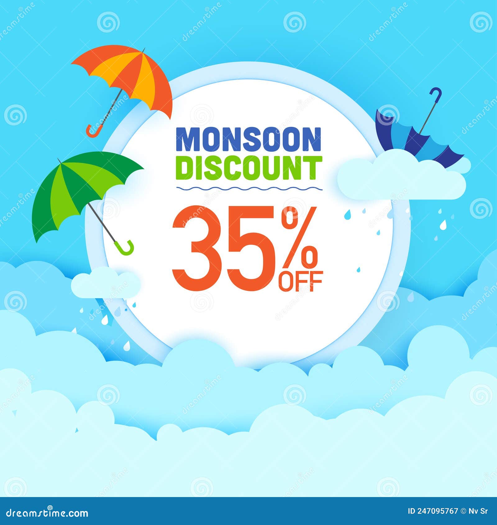 Illustration of Monsoon Special Offer Banner Surrounded with Monsoon ...