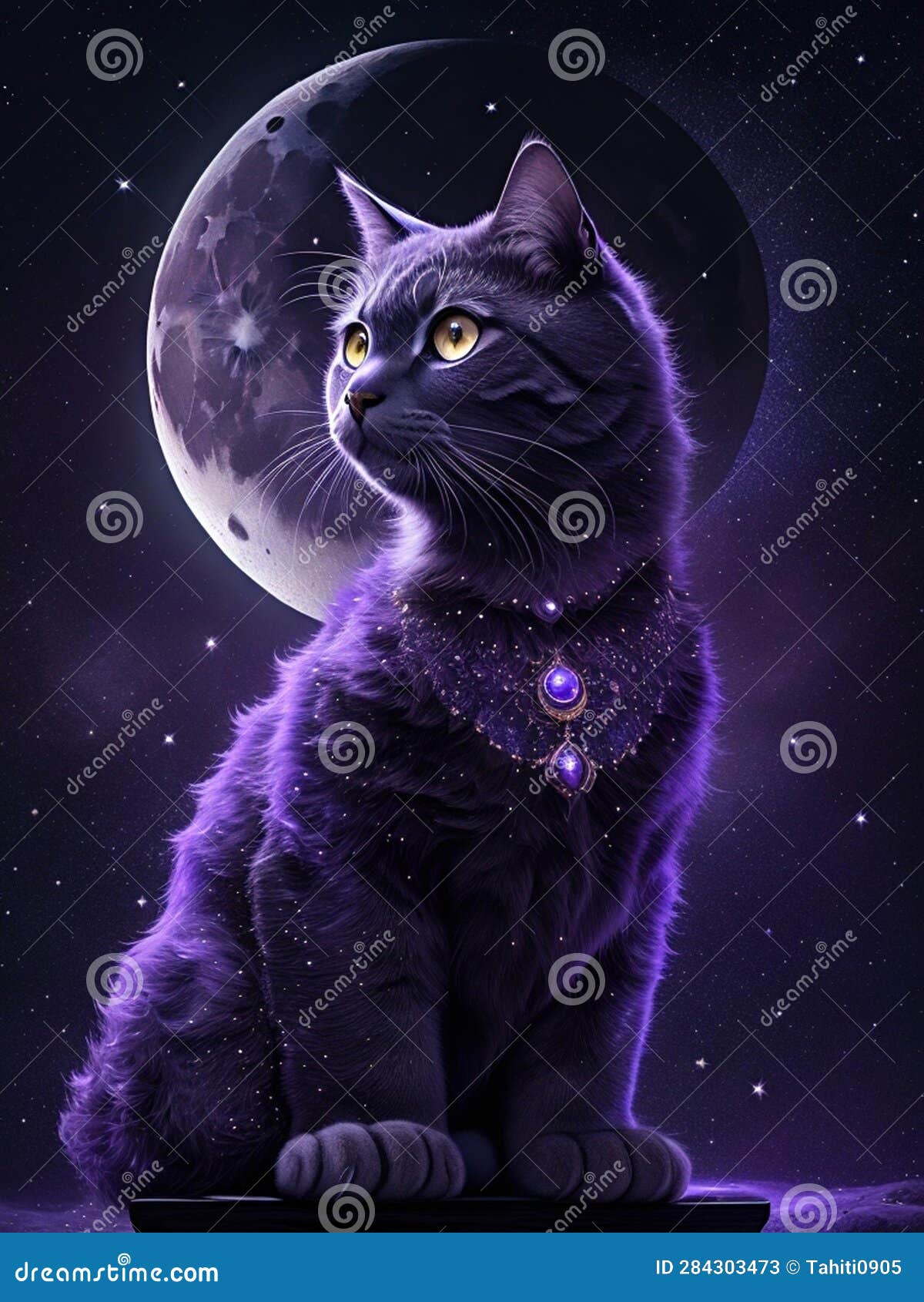 Moon Cat Under a Starry Night Stock Illustration - Illustration of moon ...