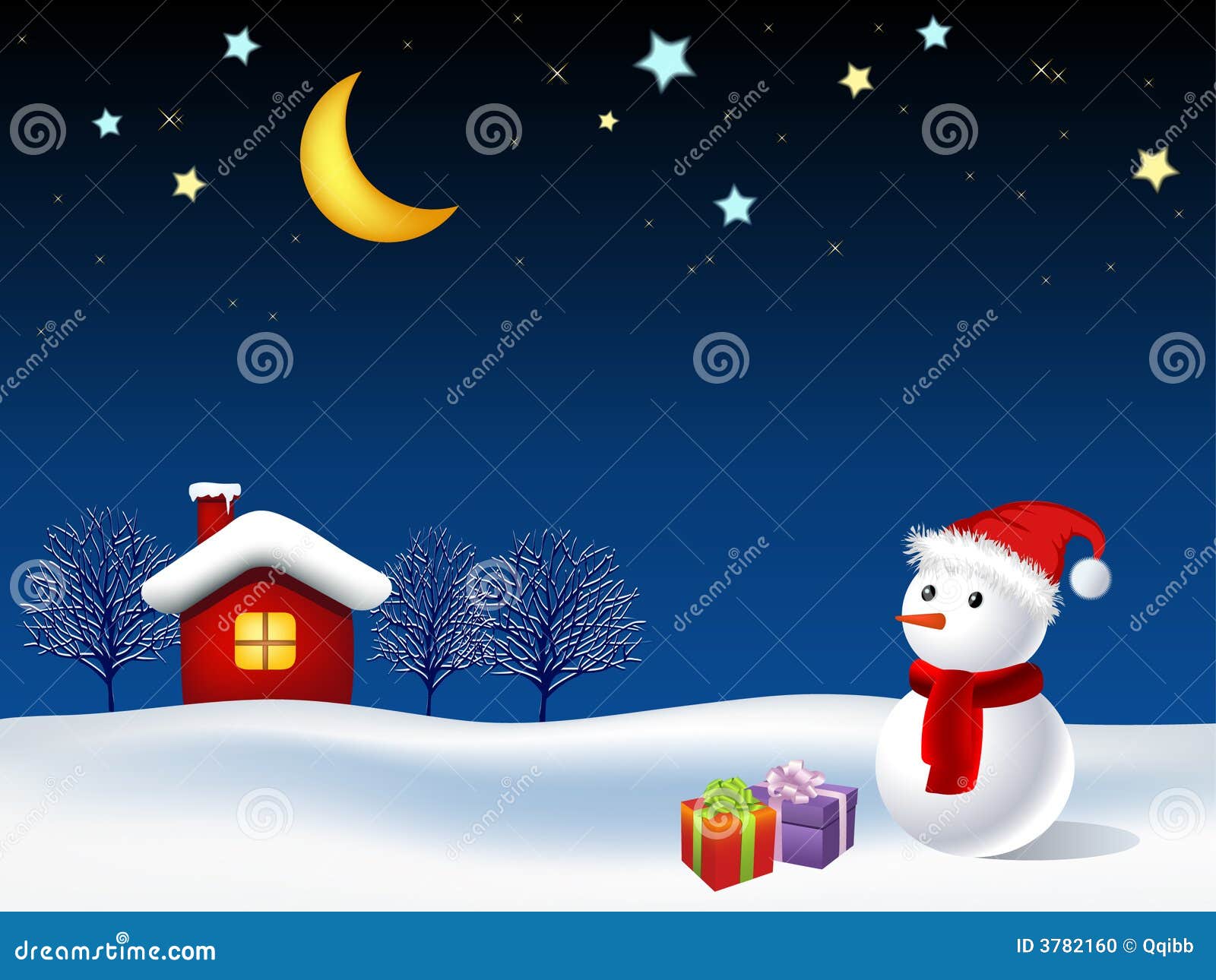 Illustration of Moon Night and Snowman Stock Vector - Illustration of ...