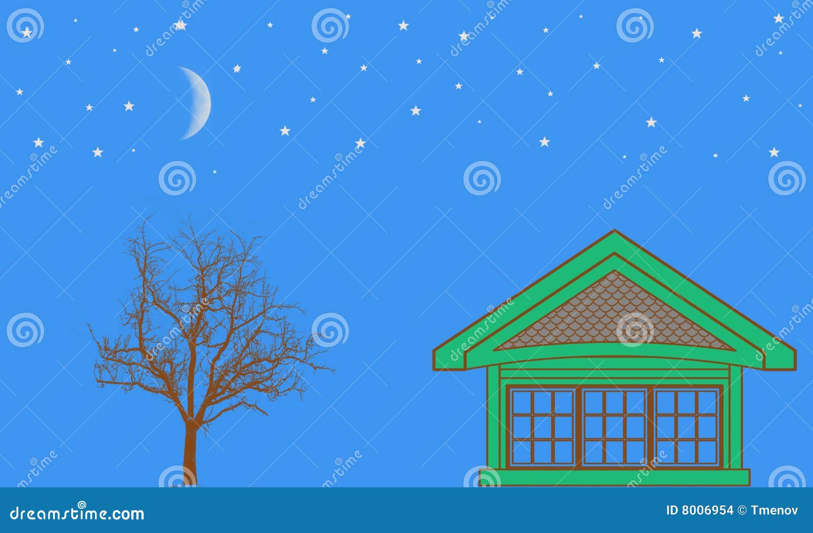 Illustration the Moon Over the House Stock Illustration - Illustration ...