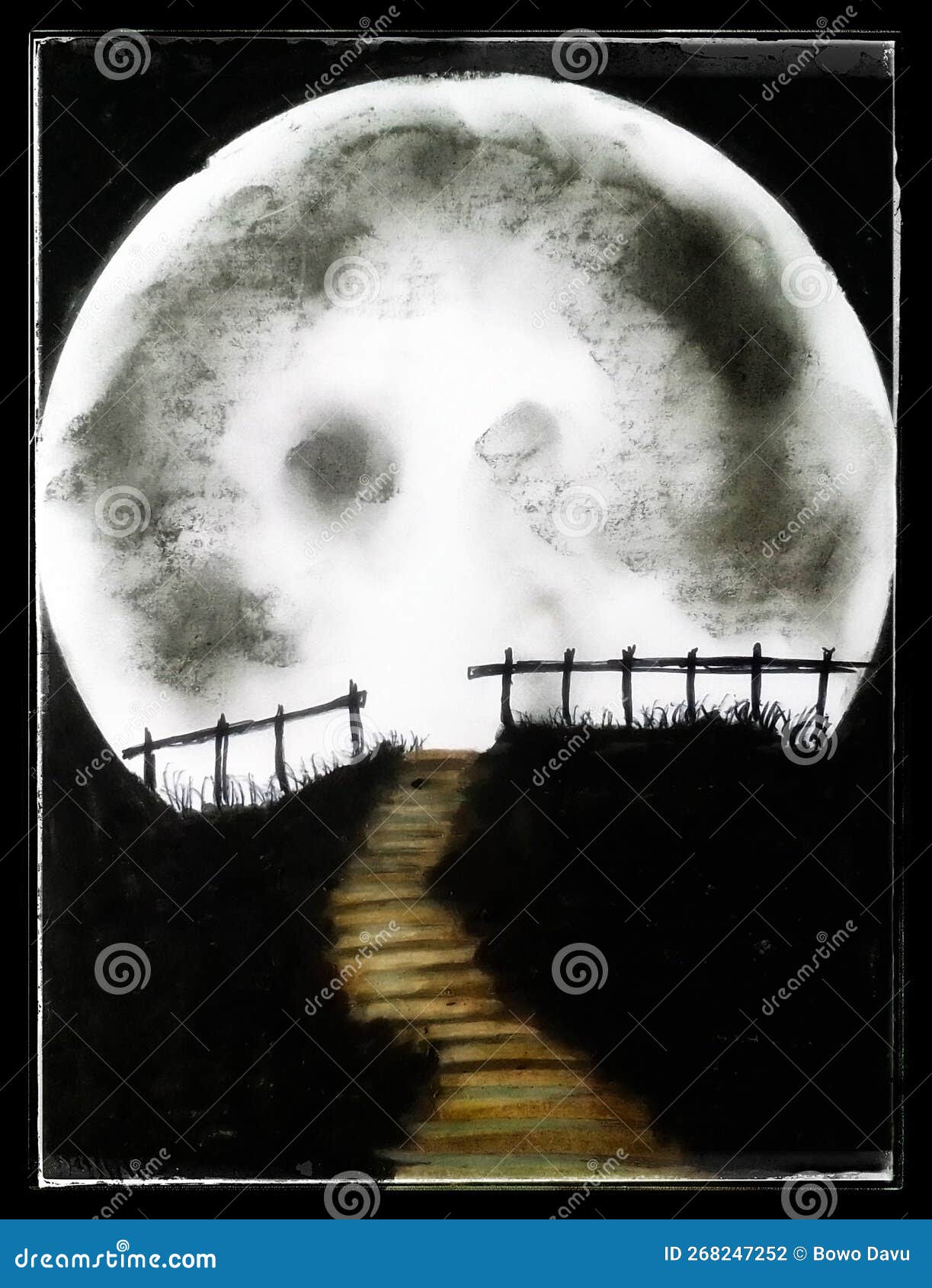 Illustration Moonlight Drawing by Hand, Black and White Stock ...