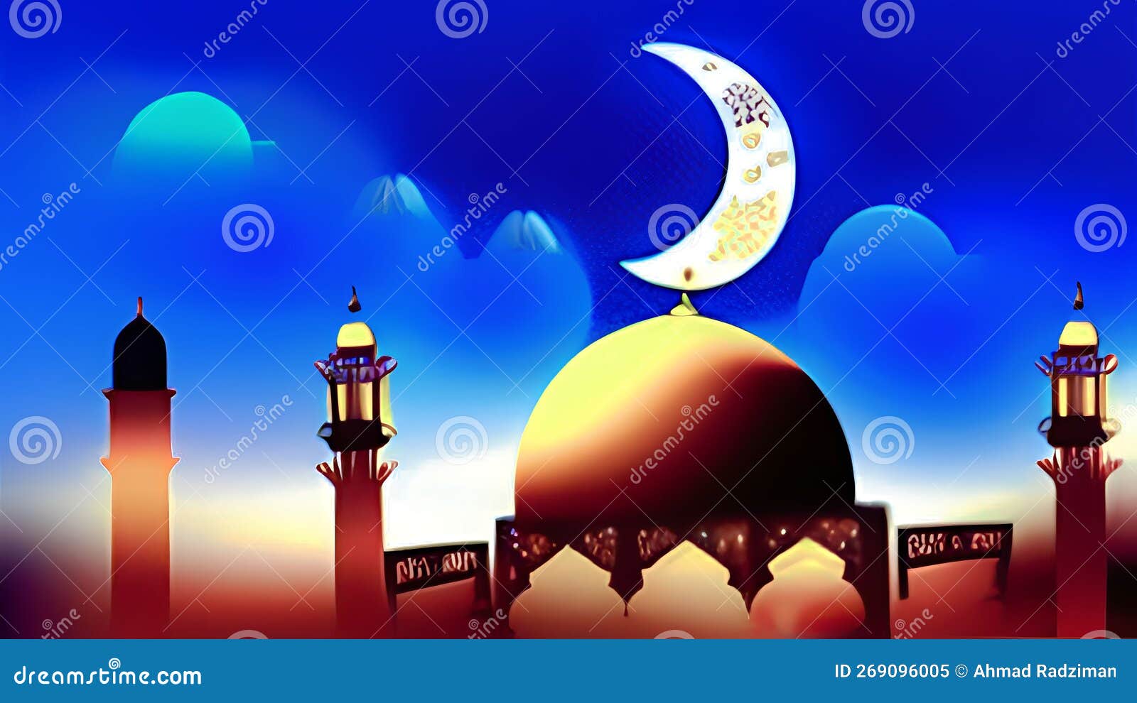 Illustration of Mosque with Bright Crescent Stock Illustration ...