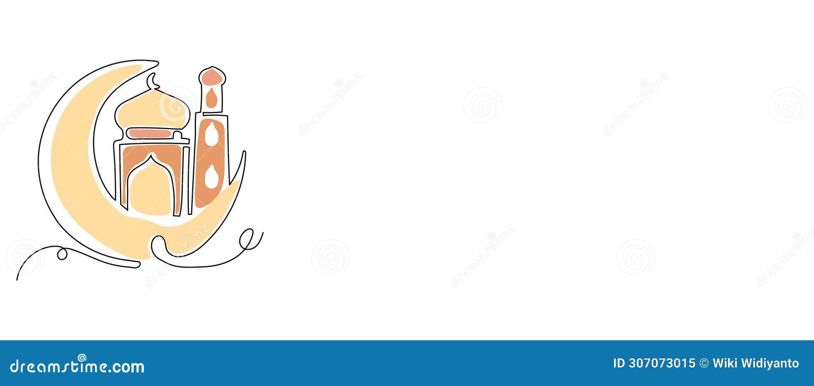 Illustration of a Mosque Inside a Crescent Moon Continuous Line Drawing ...