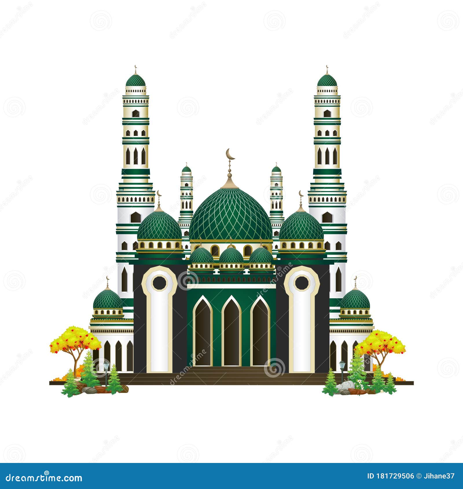 Mosque Islamic Vector with Trees Stock Illustration - Illustration of ...
