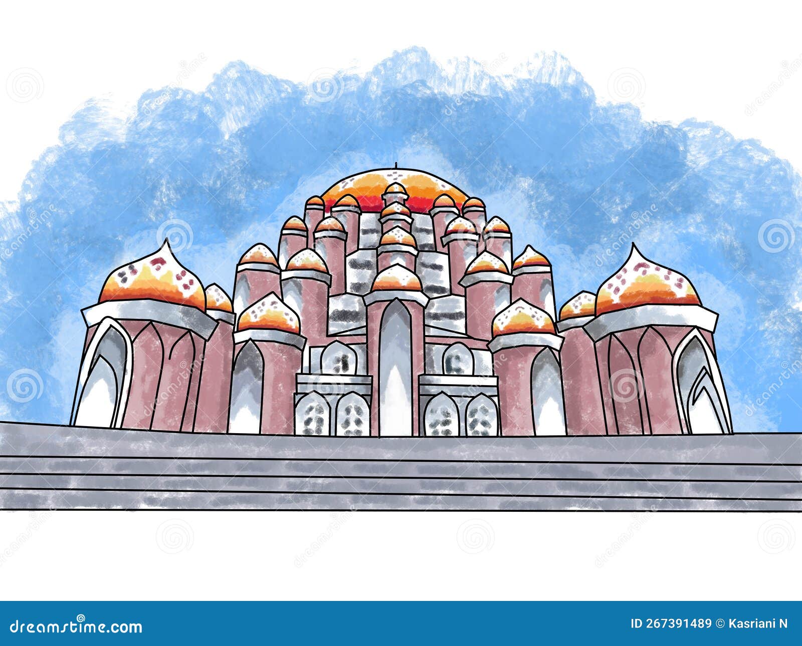 The Illustration of Mosque. Masjid Kubah 99 Makassar Stock Illustration ...