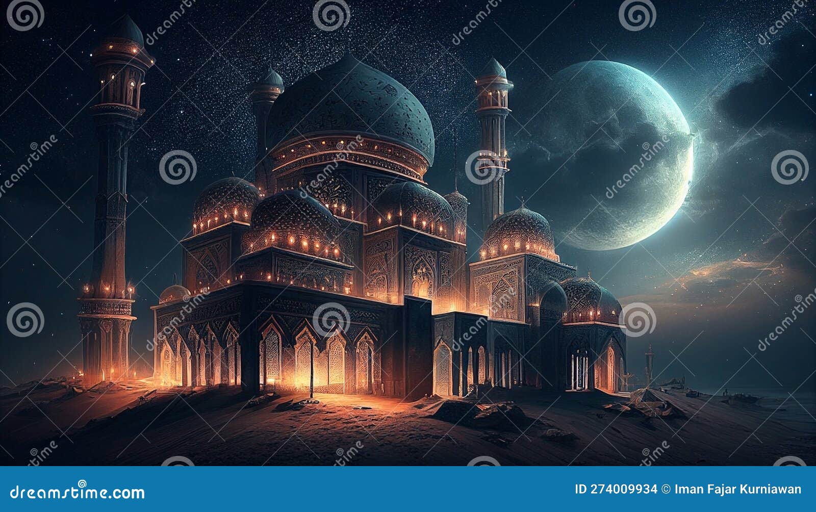 Illustration of Mosque at Night in the Fantasy World Stock de ...