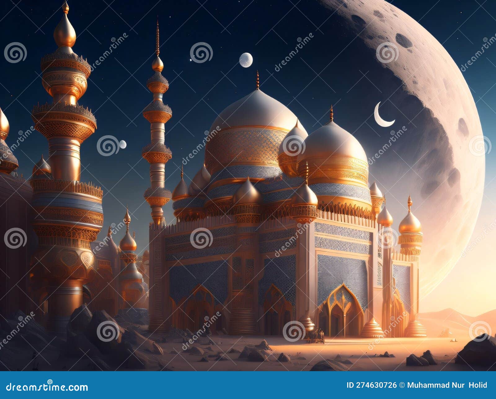 Illustration of Mosque with Sky and Moon Stock Illustration ...