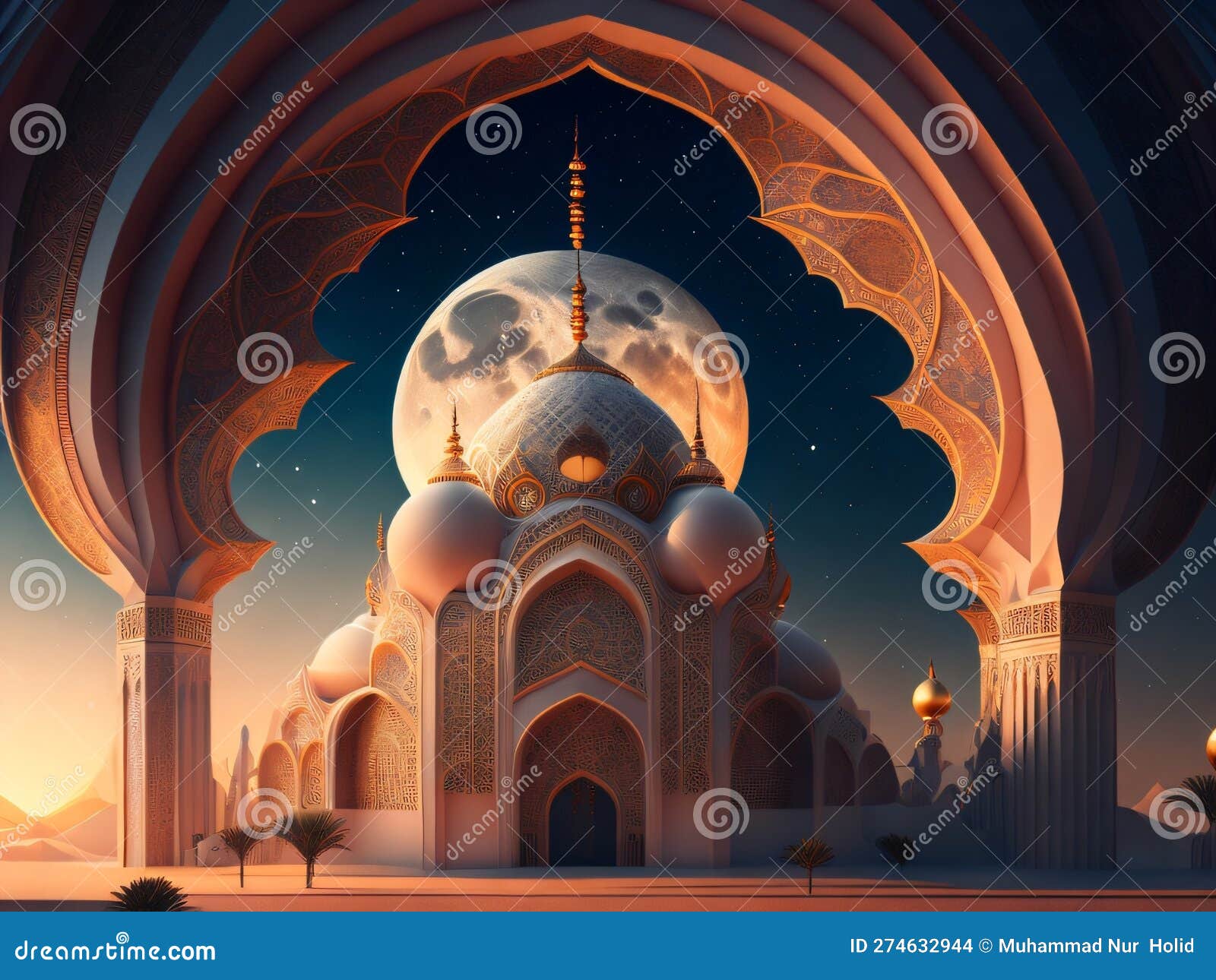 Illustration of Mosque with Sky and Moon Stock Illustration ...