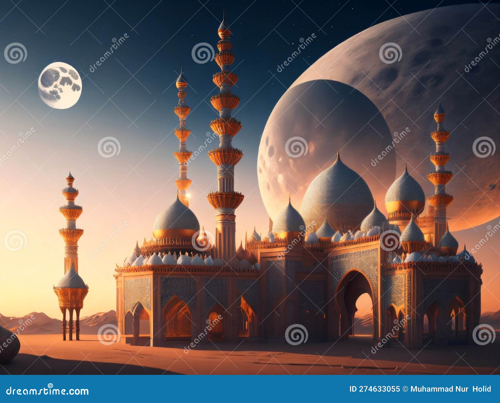 Illustration of Mosque with Sky and Moon Stock Illustration ...