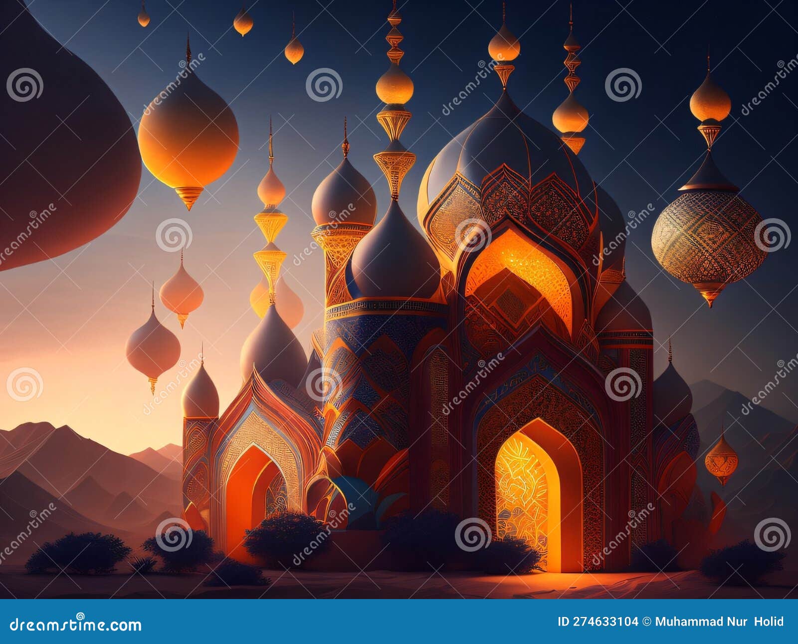 Illustration of Mosque with Sky and Moon Stock Illustration ...