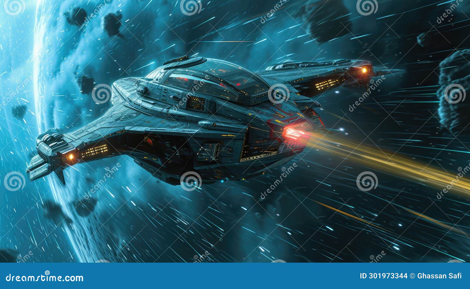 Motion Blurred Fast Approach of a Spaceship Stock Illustration ...
