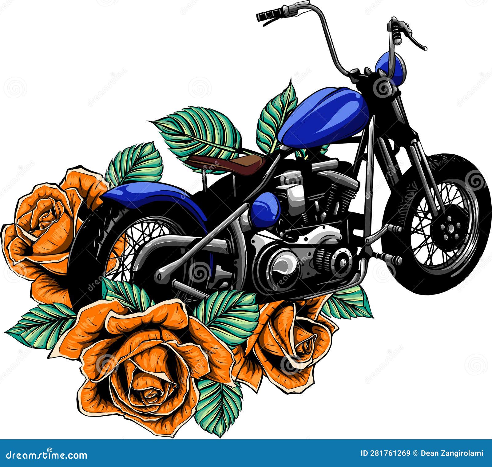 Vector Illustration of Motorcycle Bike with Roses Stock Vector ...