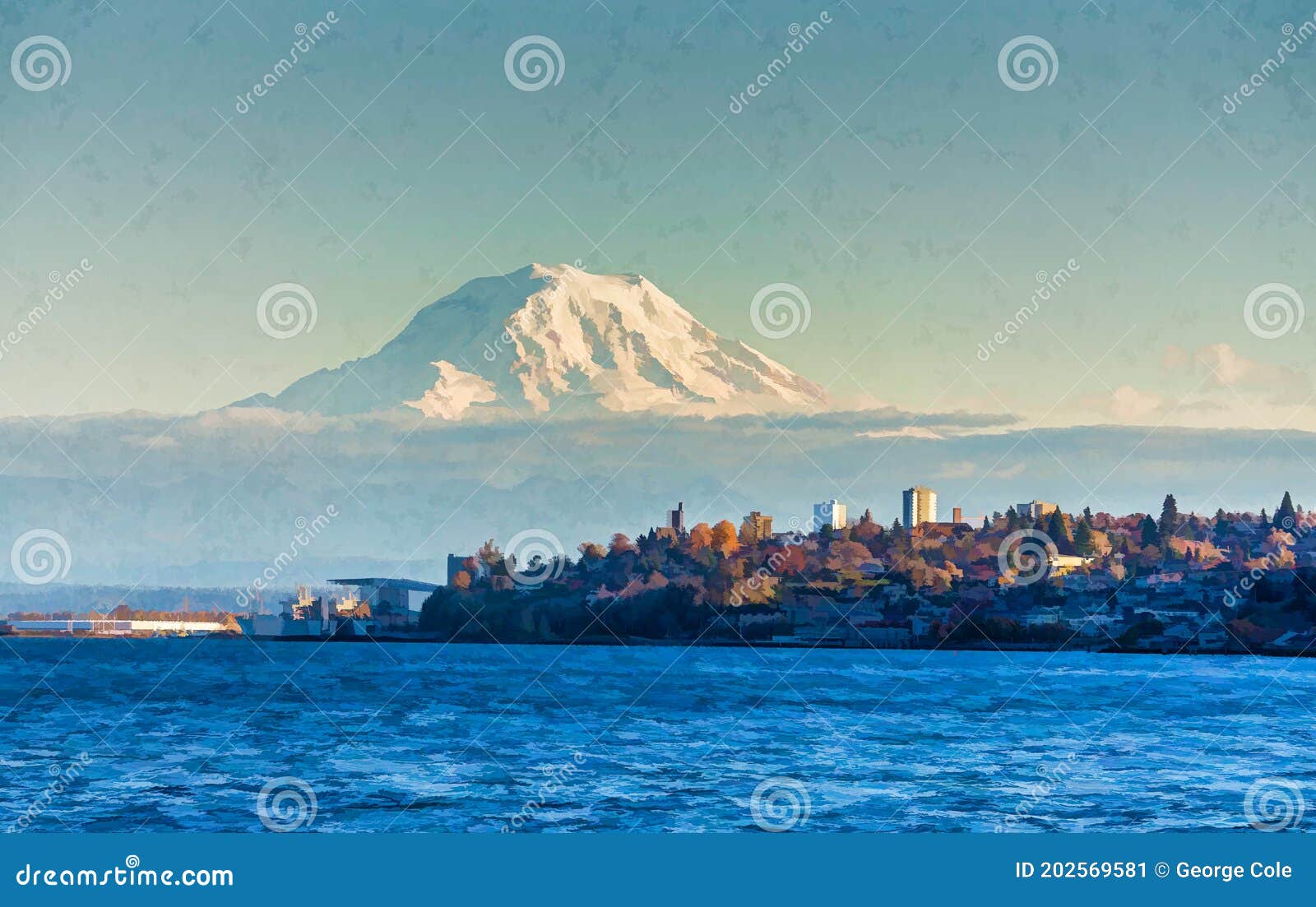 Rainier from Ruston Illustration Stock Illustration - Illustration of ...