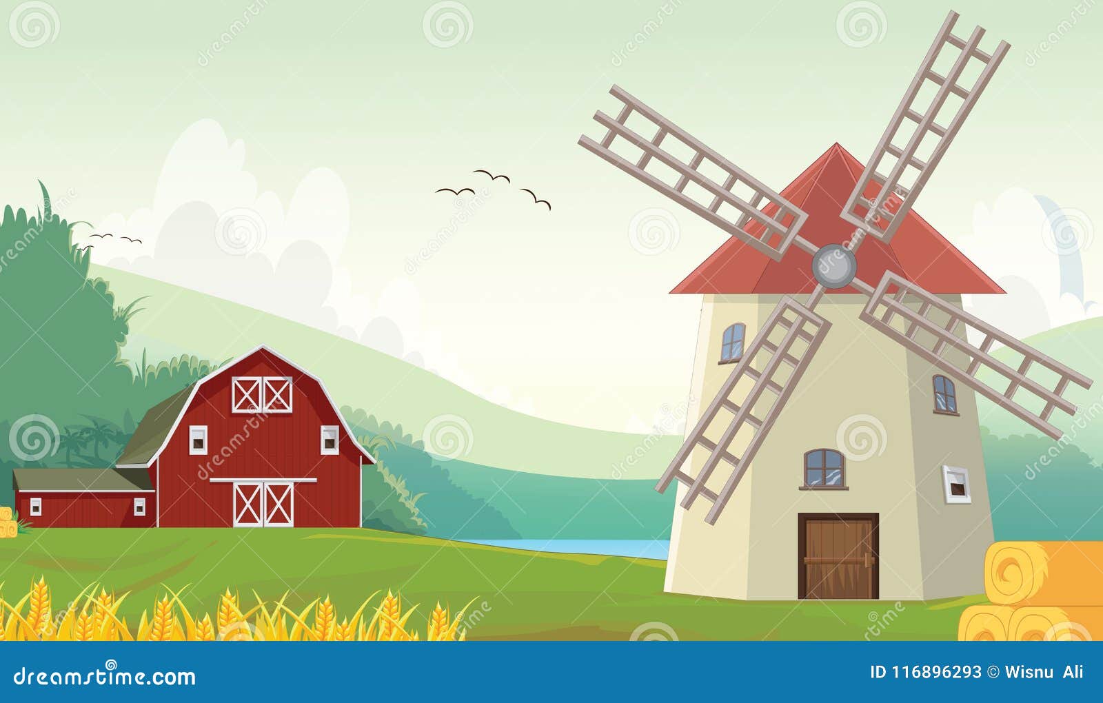 Countryside Farm Yard Flat Illustration. Livestock Farming Cartoon ...