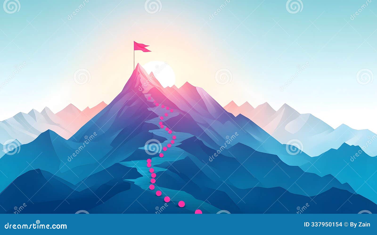 Illustration of Mountain Path Leading To Success with Flag Summit Stock ...
