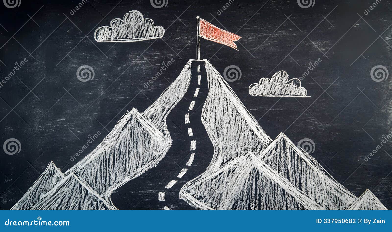 Illustration of Mountain Path Leading To Success with Flag Summit Stock ...