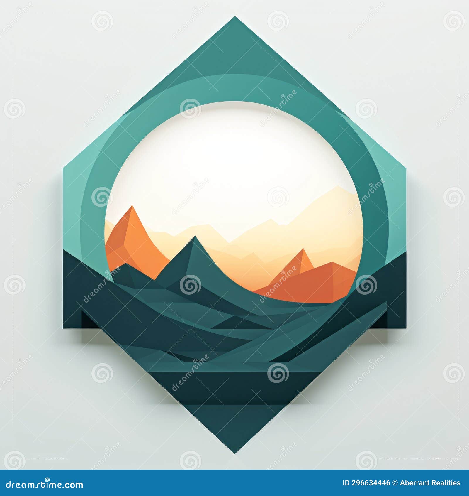 An Illustration of Mountains and a Lake in a Geometric Shape Stock ...