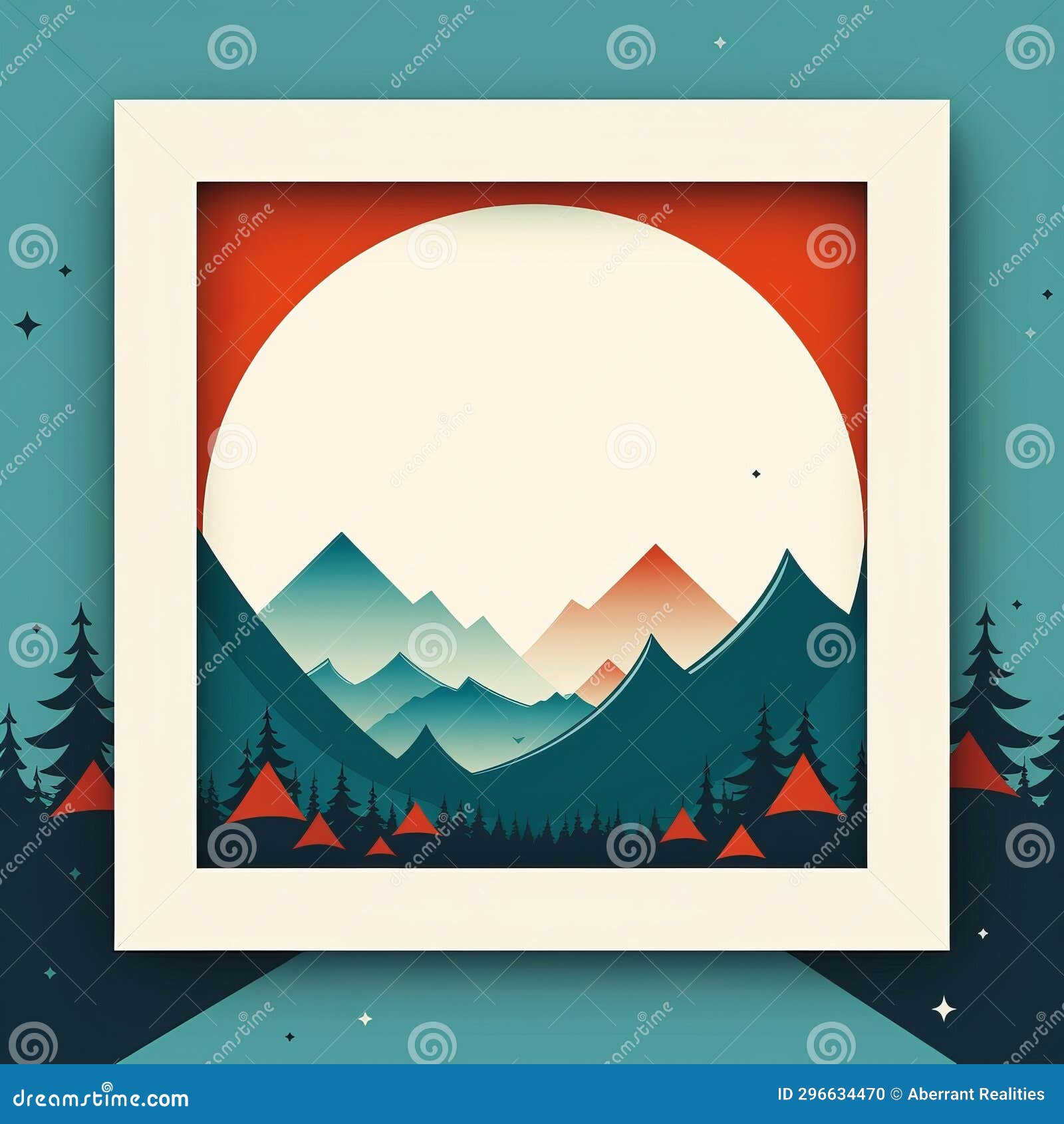 An Illustration of Mountains and Trees in a Frame Stock Illustration ...