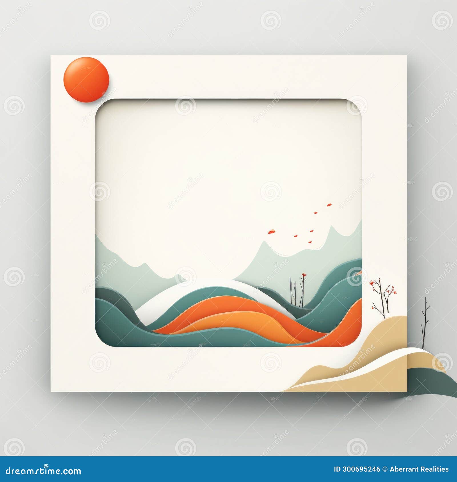 An Illustration of Mountains and Trees in a Square Frame Stock ...
