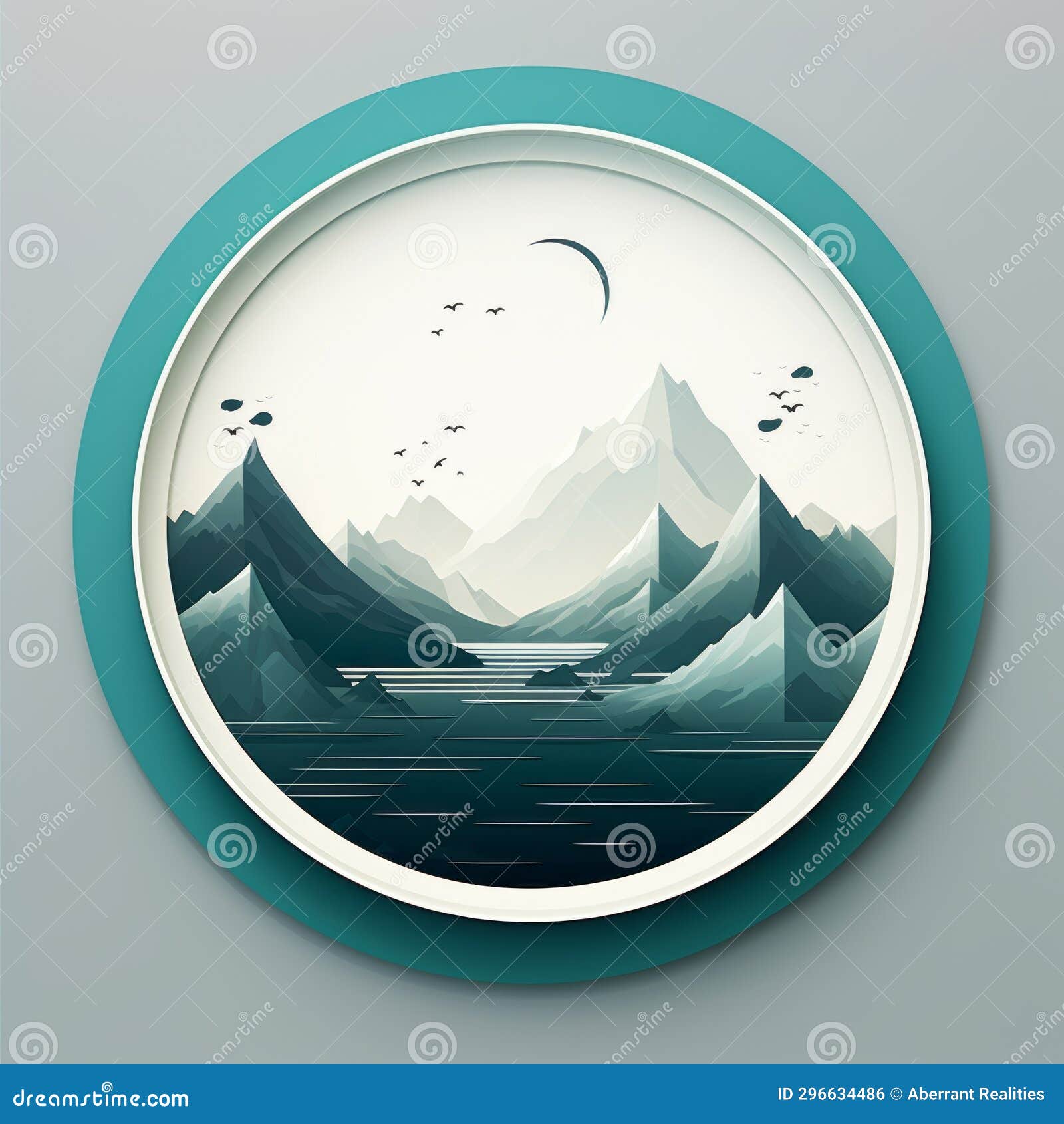 An Illustration of Mountains and Water in a Circular Plate Stock ...
