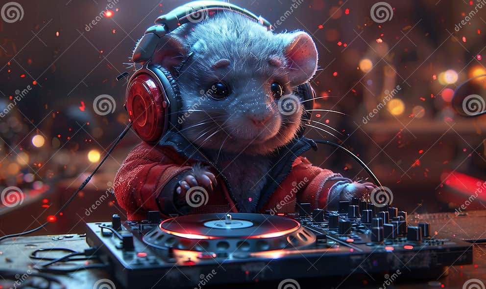 Illustration of a Mouse DJ on an Abstract Background. Stock Photo ...